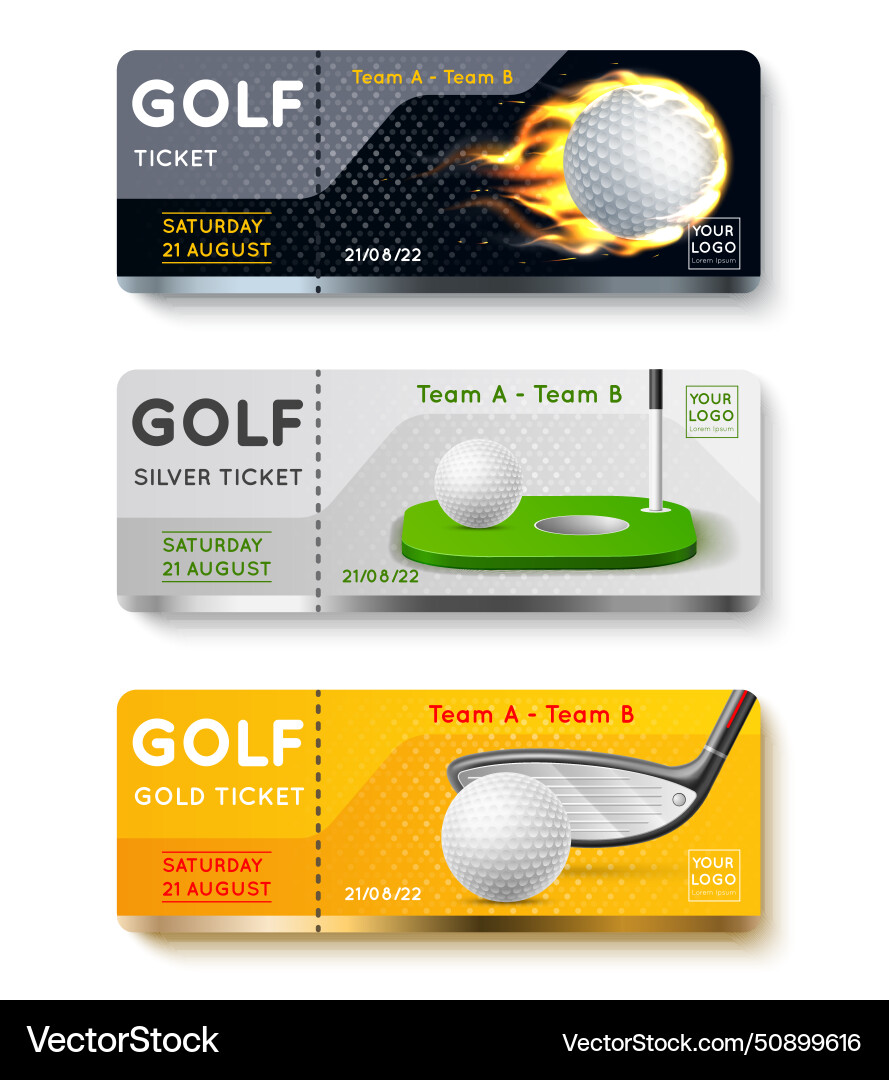 Realistic golf cards sport game tickets Royalty Free Vector