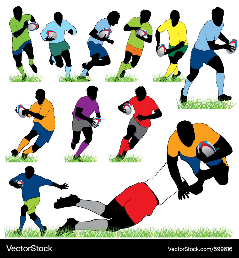 Rugby players silhouettes set Royalty Free Vector Image