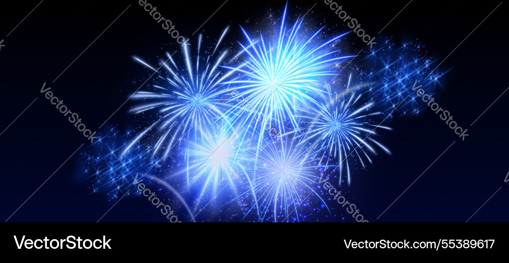 Bright blue firework explosions with sparkles Vector Image