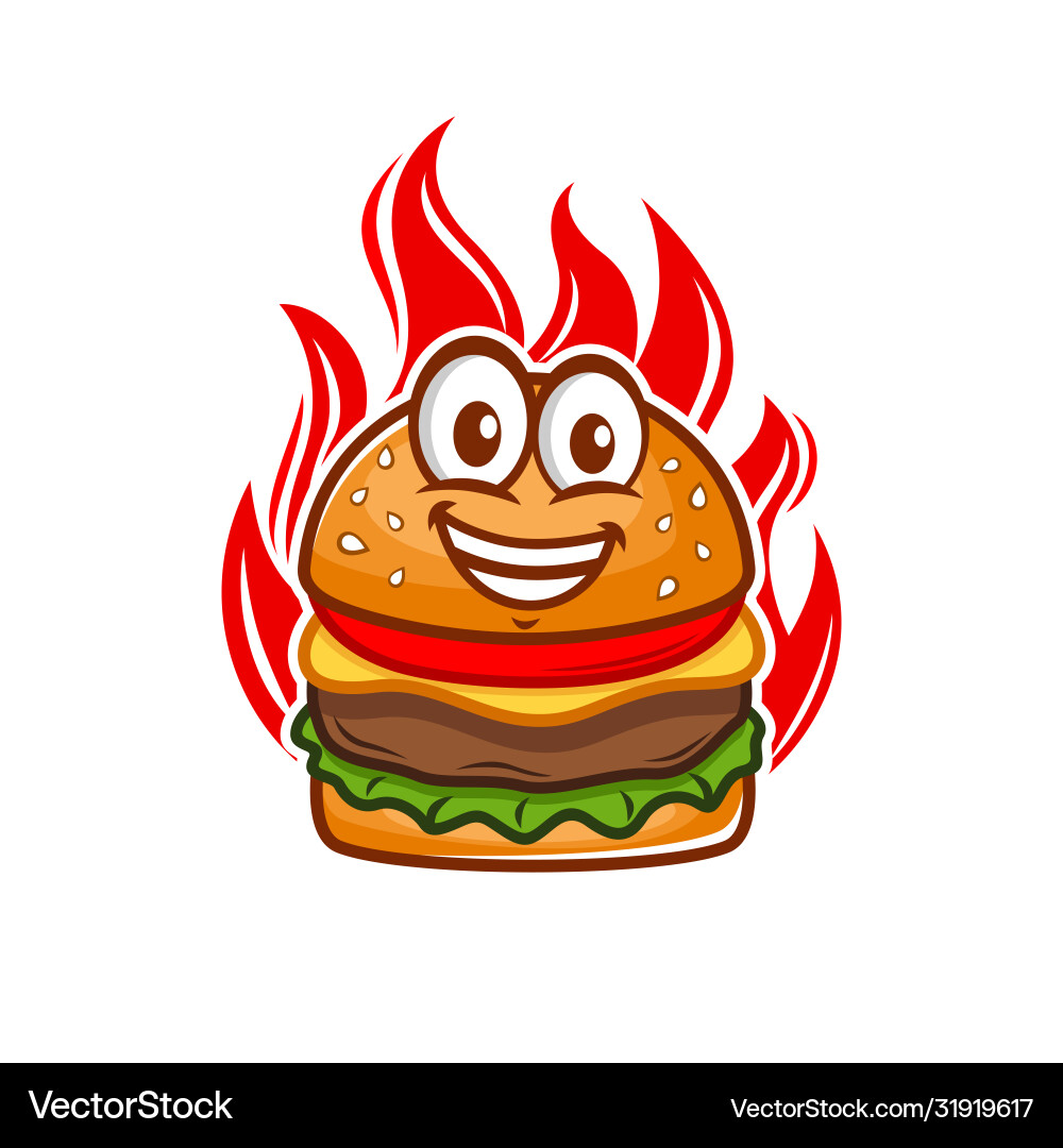 Burger on fire logo Royalty Free Vector Image - VectorStock
