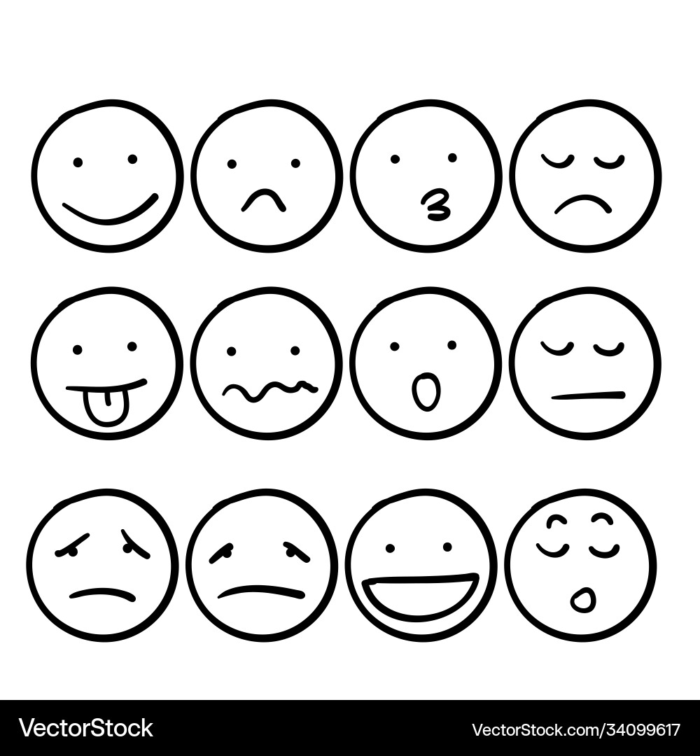 Hand drawn doodle smiley emoticon set cartoon Vector Image