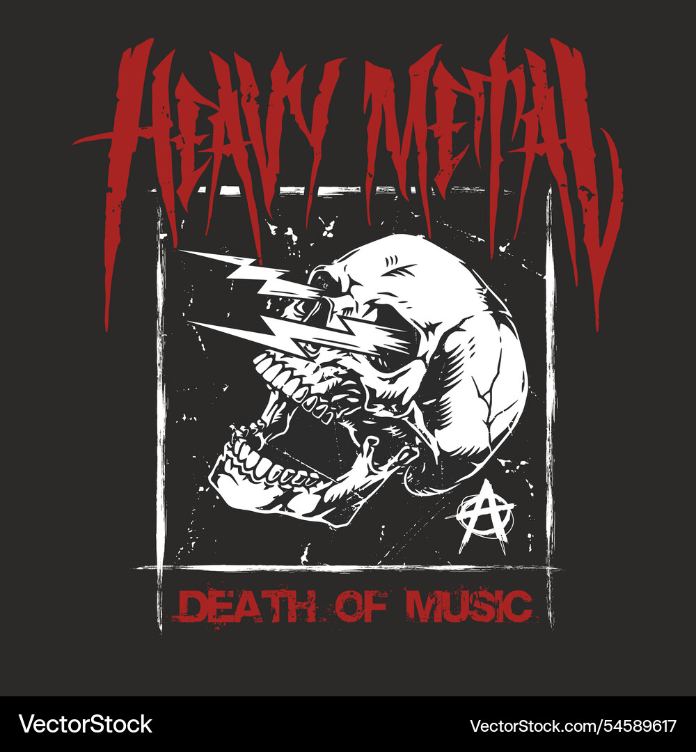 Heavy metal graphic featuring skull and lightning Vector Image
