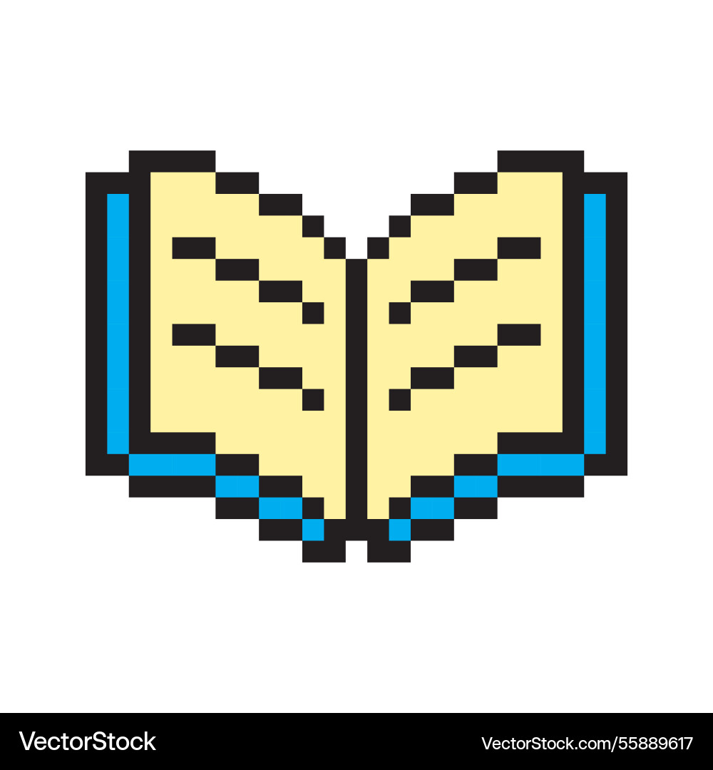 Open book pixel reading icon blue edge outline Vector Image