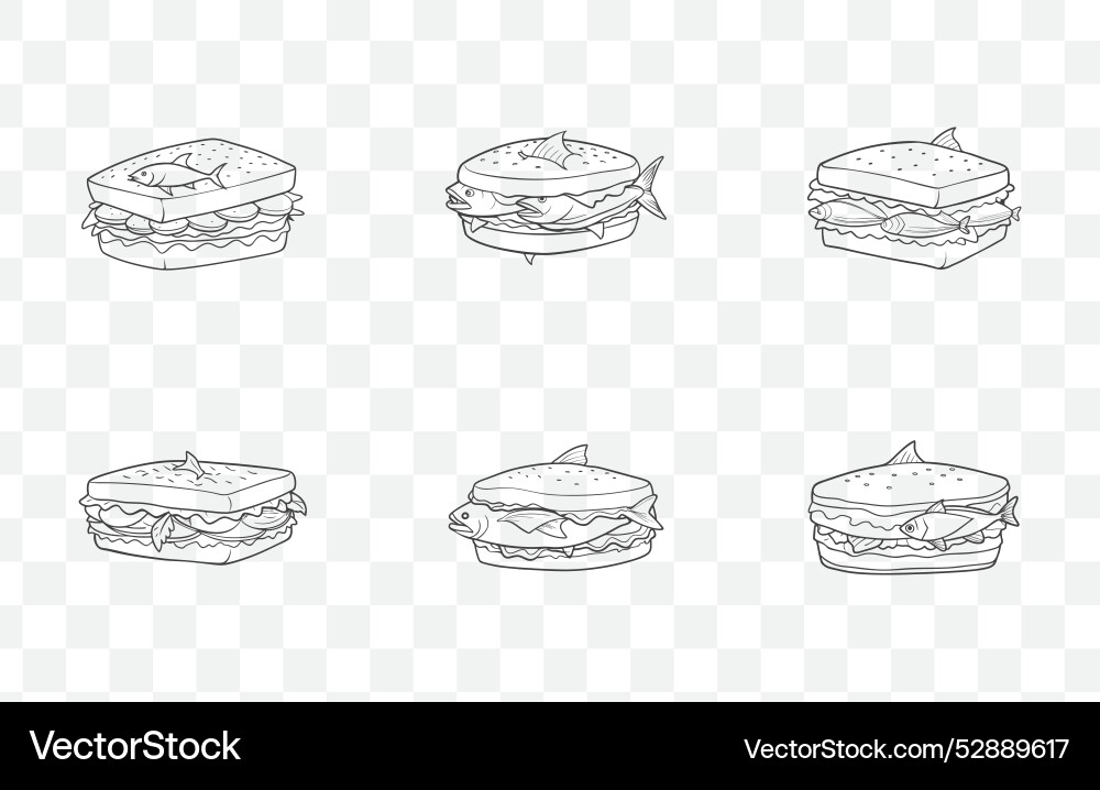 Print tuna melt sandwich line art Royalty Free Vector Image