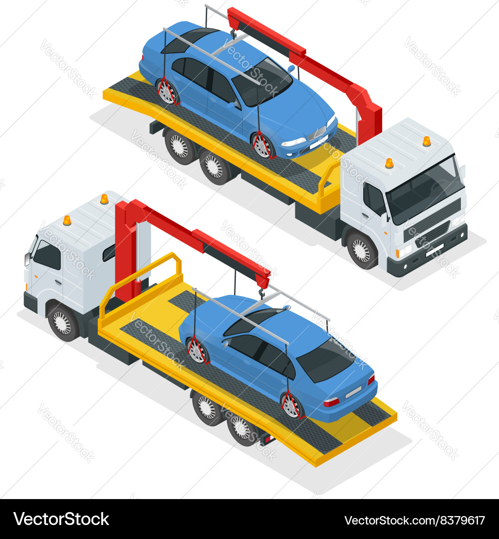 Tow truck isometric car towing 3d Royalty Free Vector Image