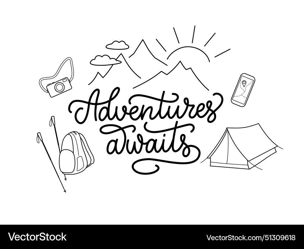 Adventures awaits lettering Royalty Free Vector Image