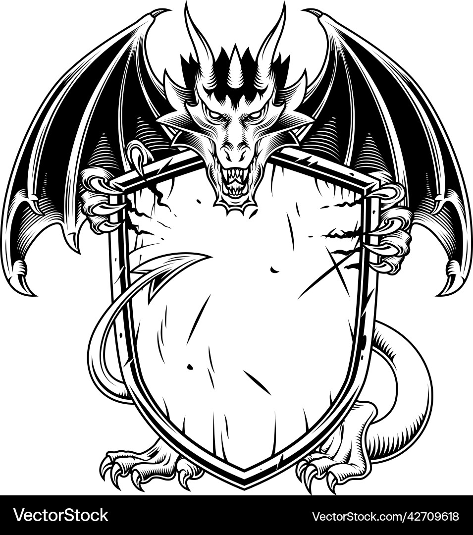 Dragon with shield Royalty Free Vector Image - VectorStock