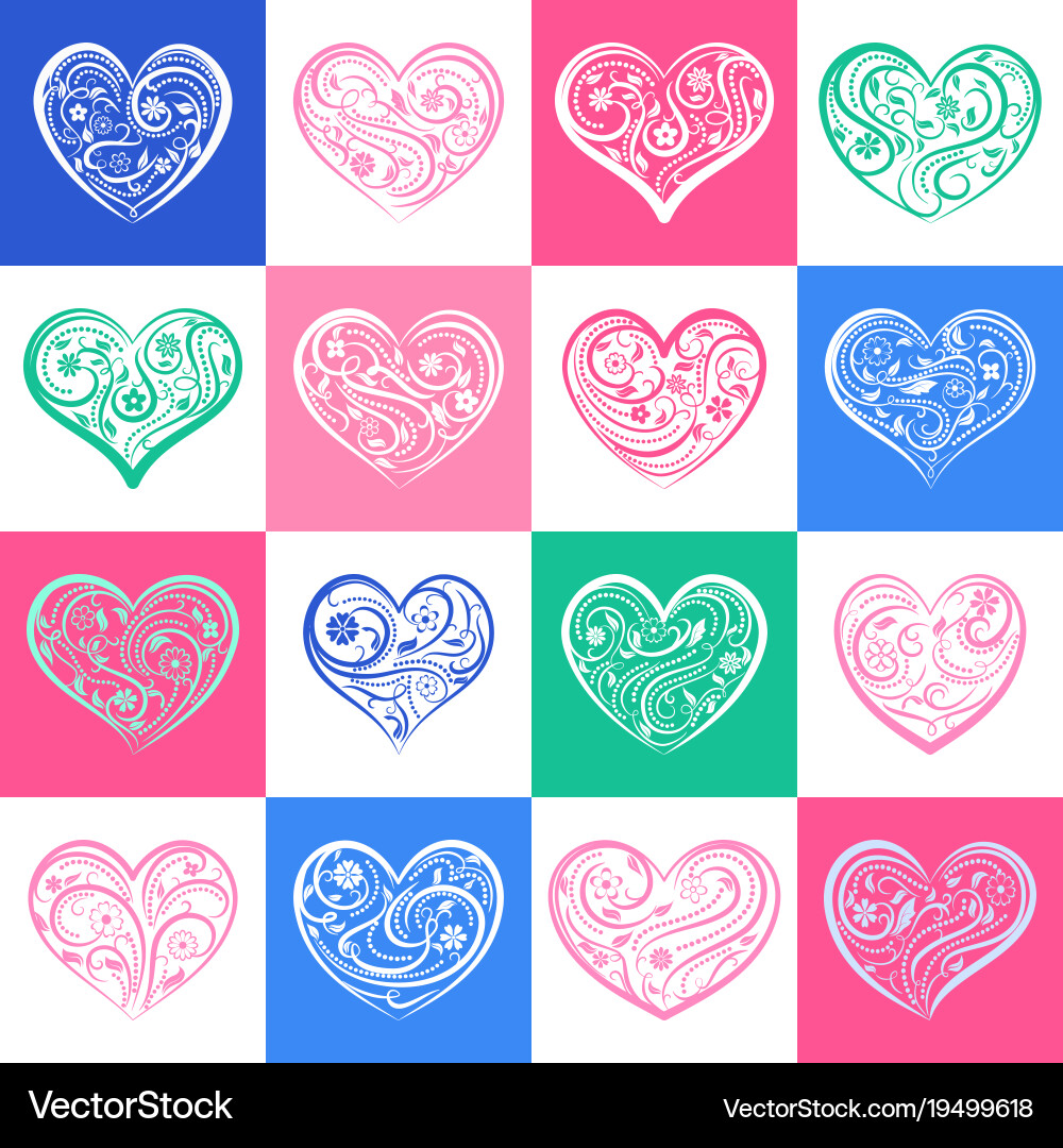 Seamless pattern of squares with hearts Royalty Free Vector