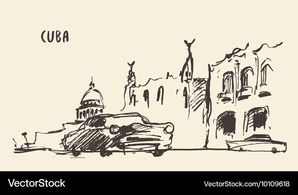 Sketch of a streets in cuba Royalty Free Vector Image