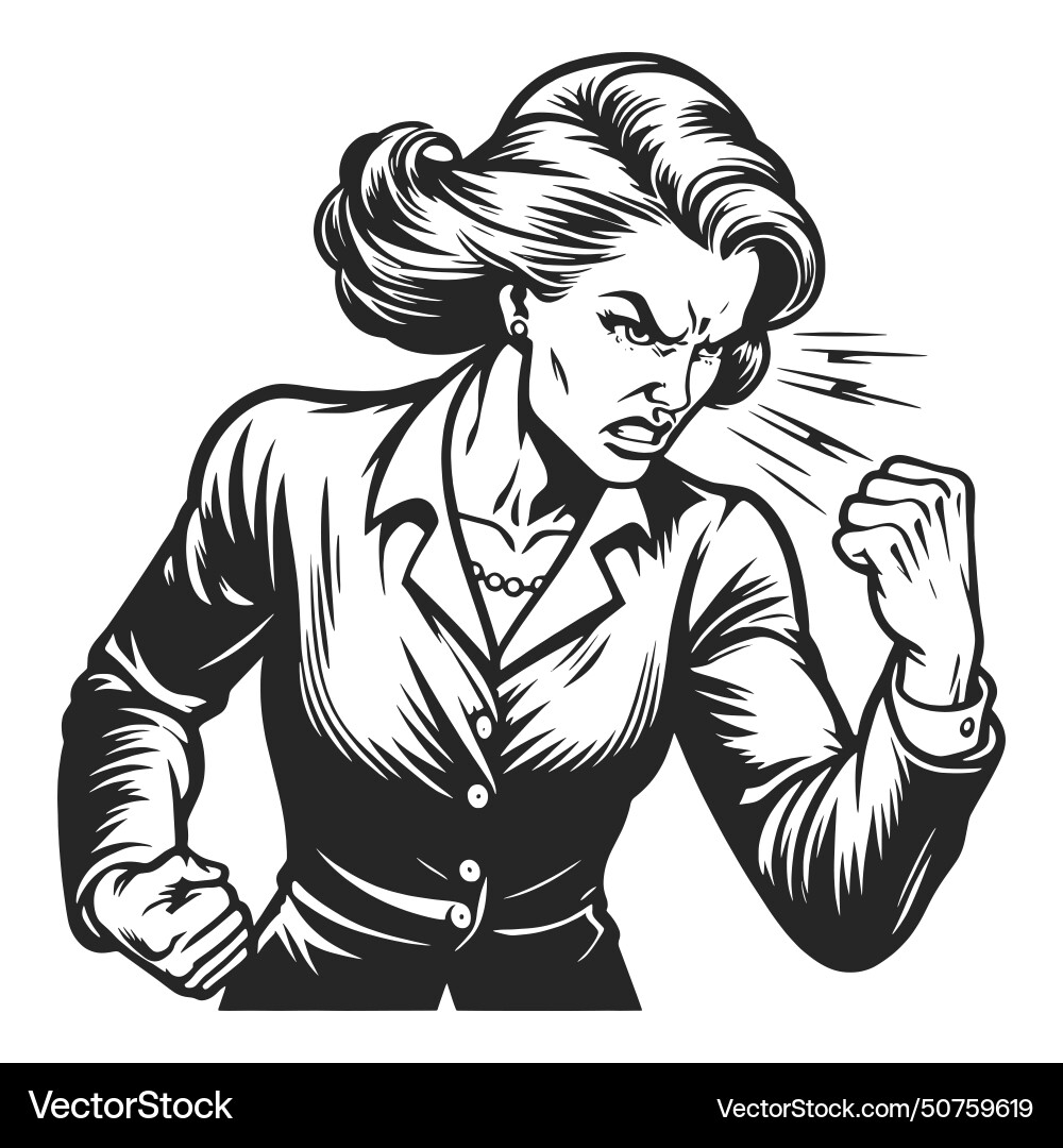Angry woman shouting engraving Royalty Free Vector Image