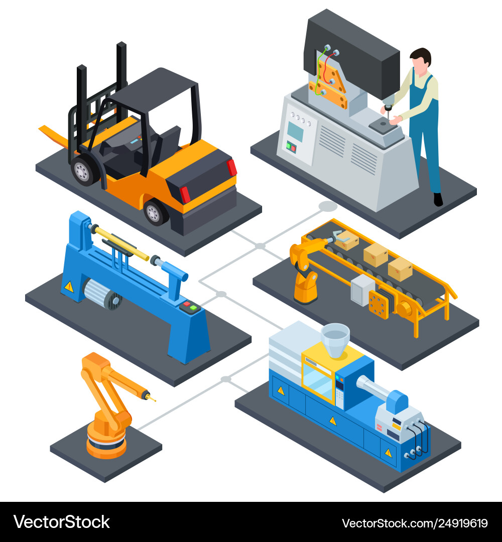 Computer controls production factory automation Vector Image