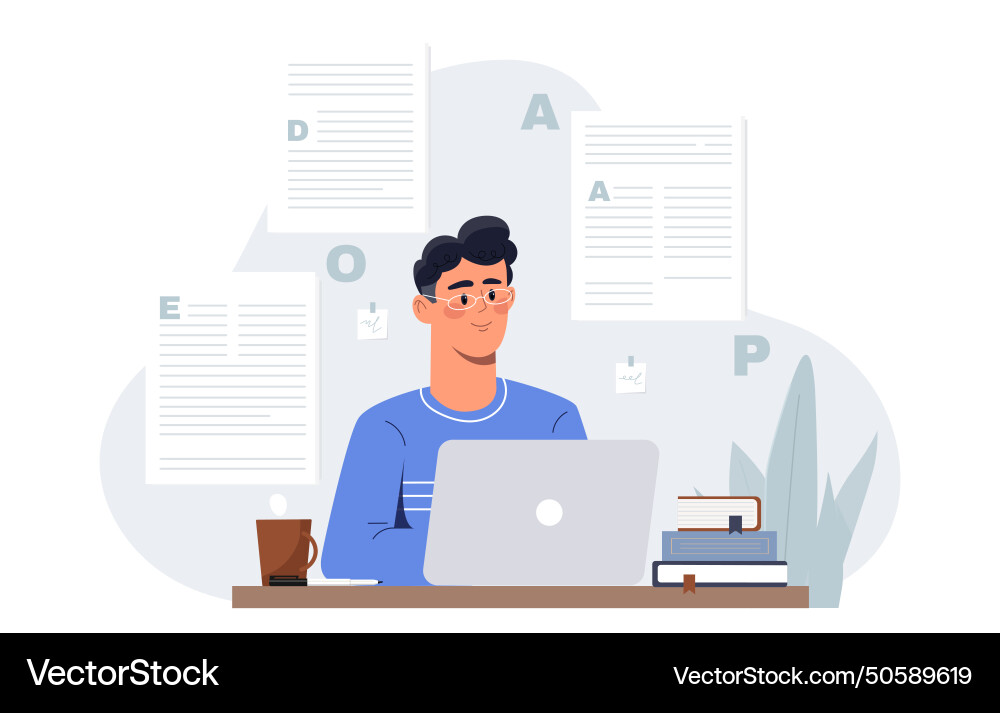 Copywriter with laptop Royalty Free Vector Image
