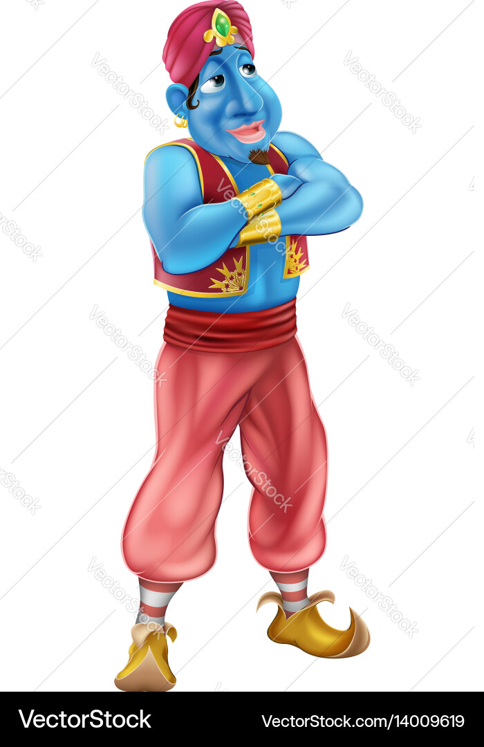 Friendly jinn or genie standing Royalty Free Vector Image