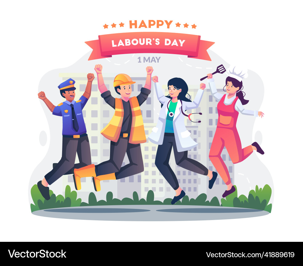 Labor workers in different professions are having Vector Image