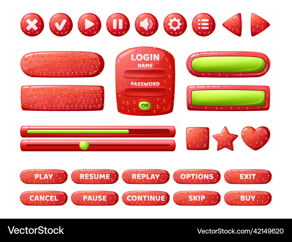 Buttons with strawberry texture for game interface