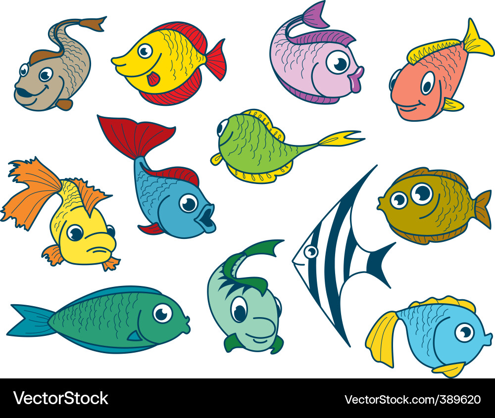 Colorful Cartoon Fish Set Royalty Free Vector Image