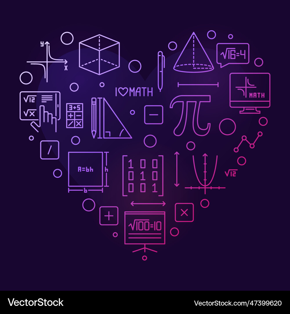 I love maths outline heart shaped colored banner Vector Image