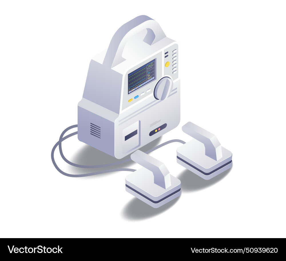 Medical device defibrillator patient flat Vector Image