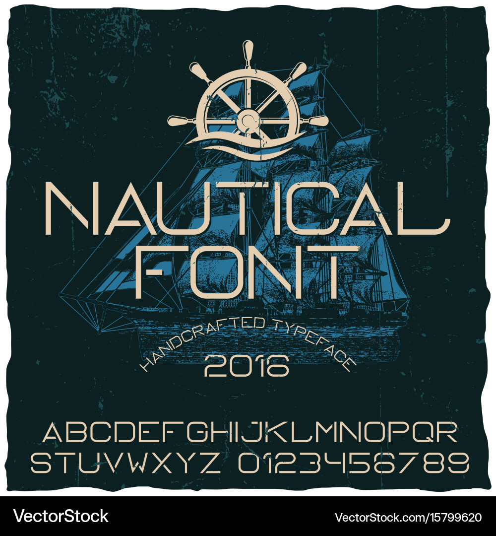 Nautical hand crafted typeface poster Royalty Free Vector