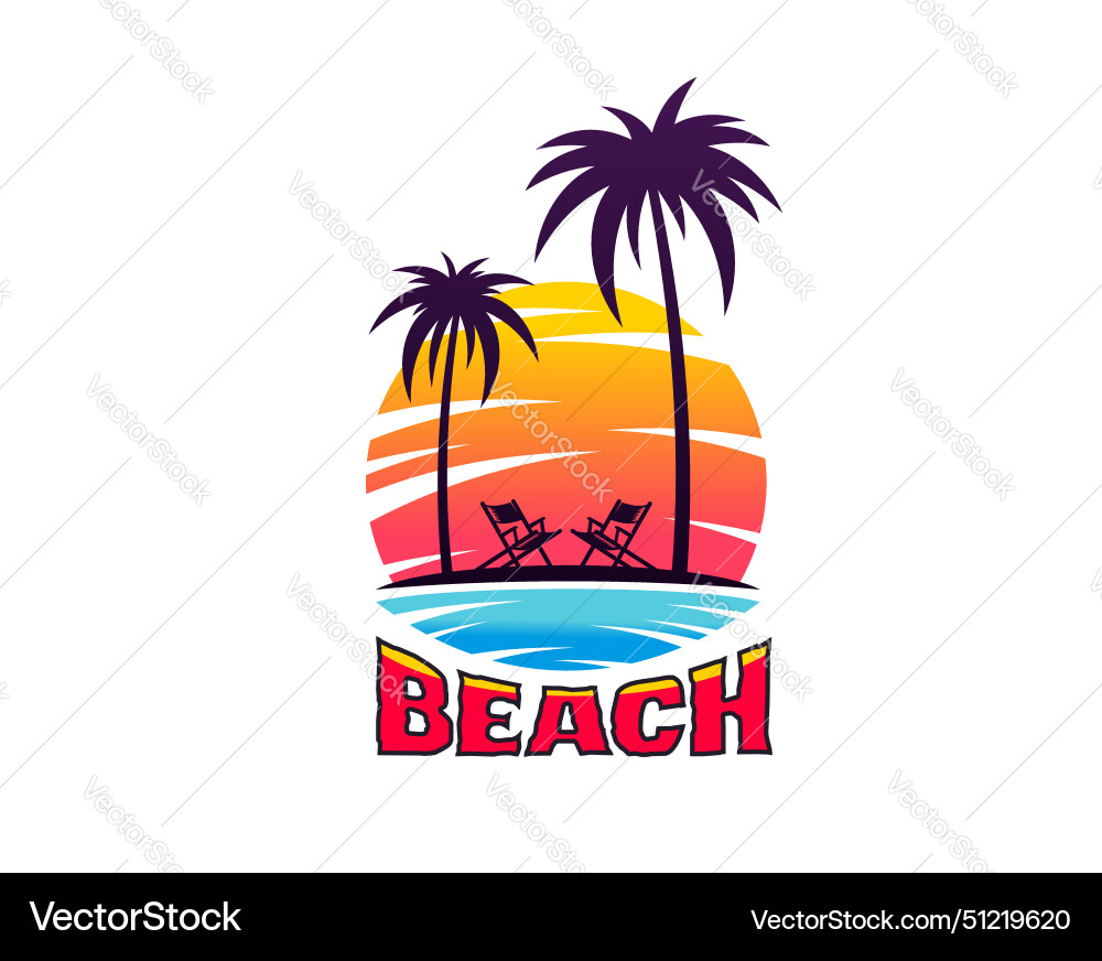 Tropical paradise resort summer beach palms icon Vector Image