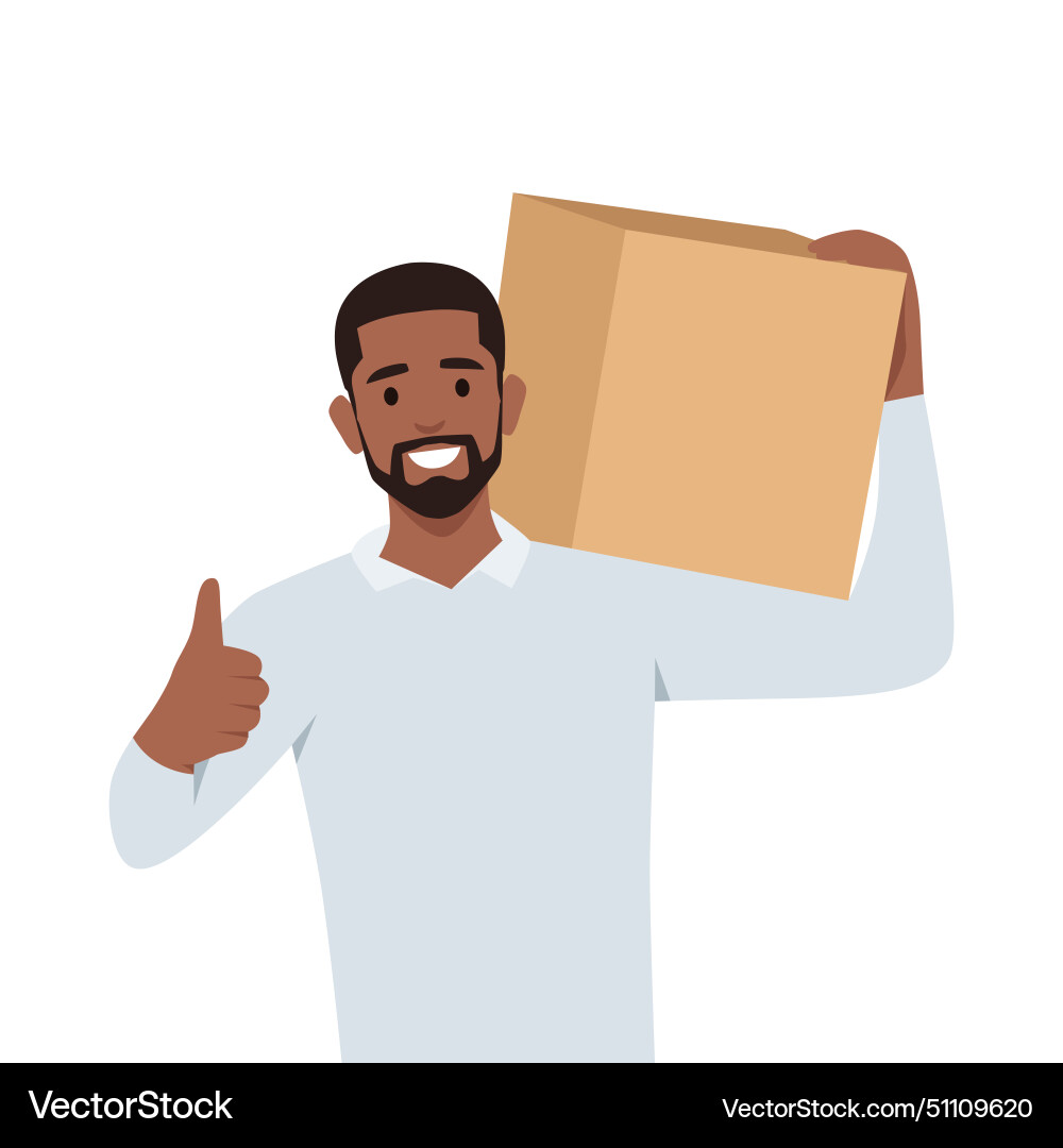 Young man smiling delivery holding a package Vector Image