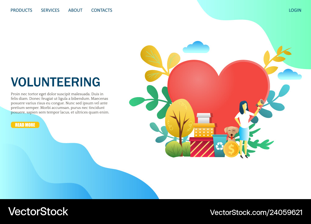 Volunteering website landing page design Vector Image