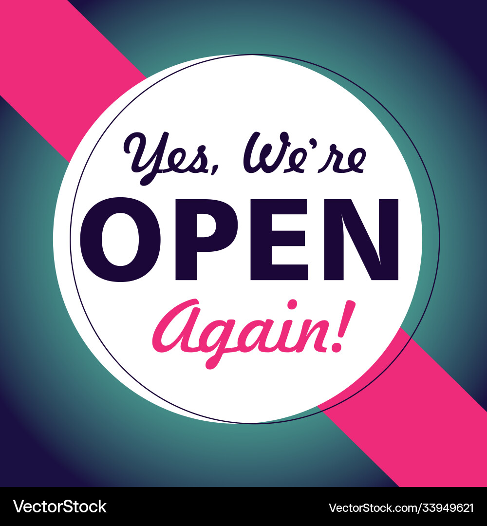 Yes we are open again poster Royalty Free Vector Image
