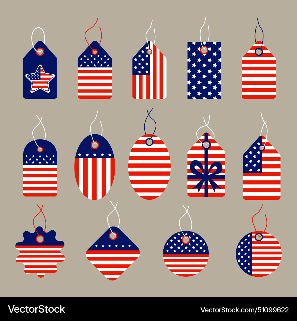 American flag gift tag collection isolated c Vector Image
