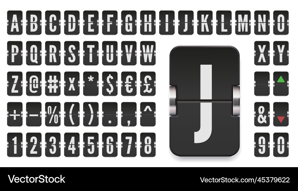 Black scoreboard alphabet font with numbers Vector Image