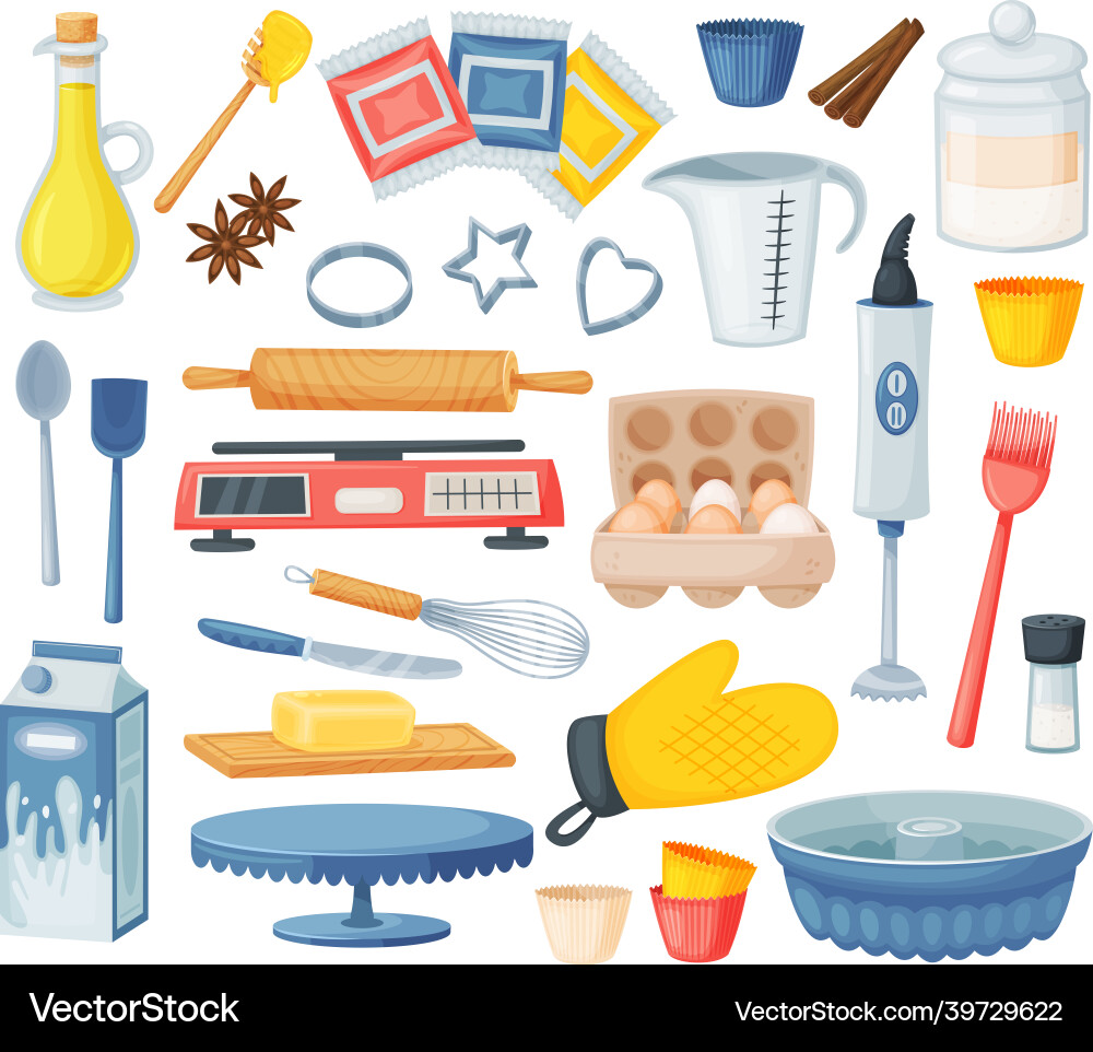 Cartoon dessert baking ingredients and kitchen Vector Image