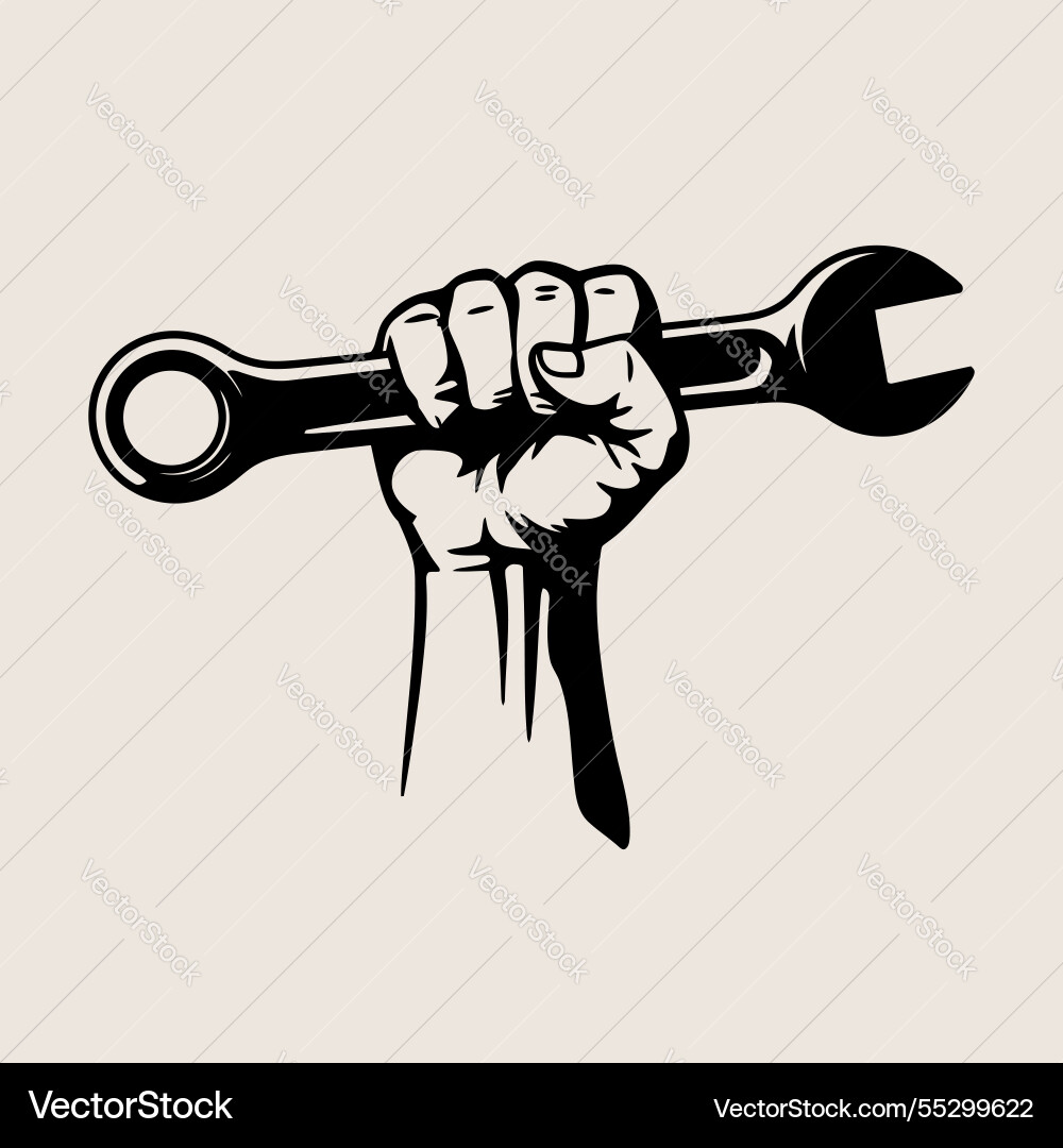 Hand holding wrench silhouette Royalty Free Vector Image