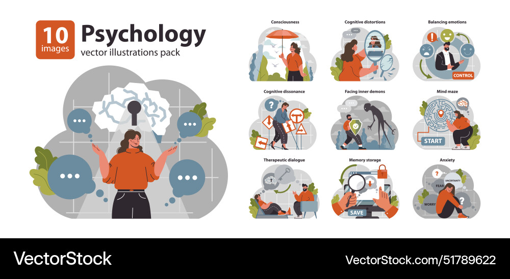 Psychology set mental and psychological Royalty Free Vector