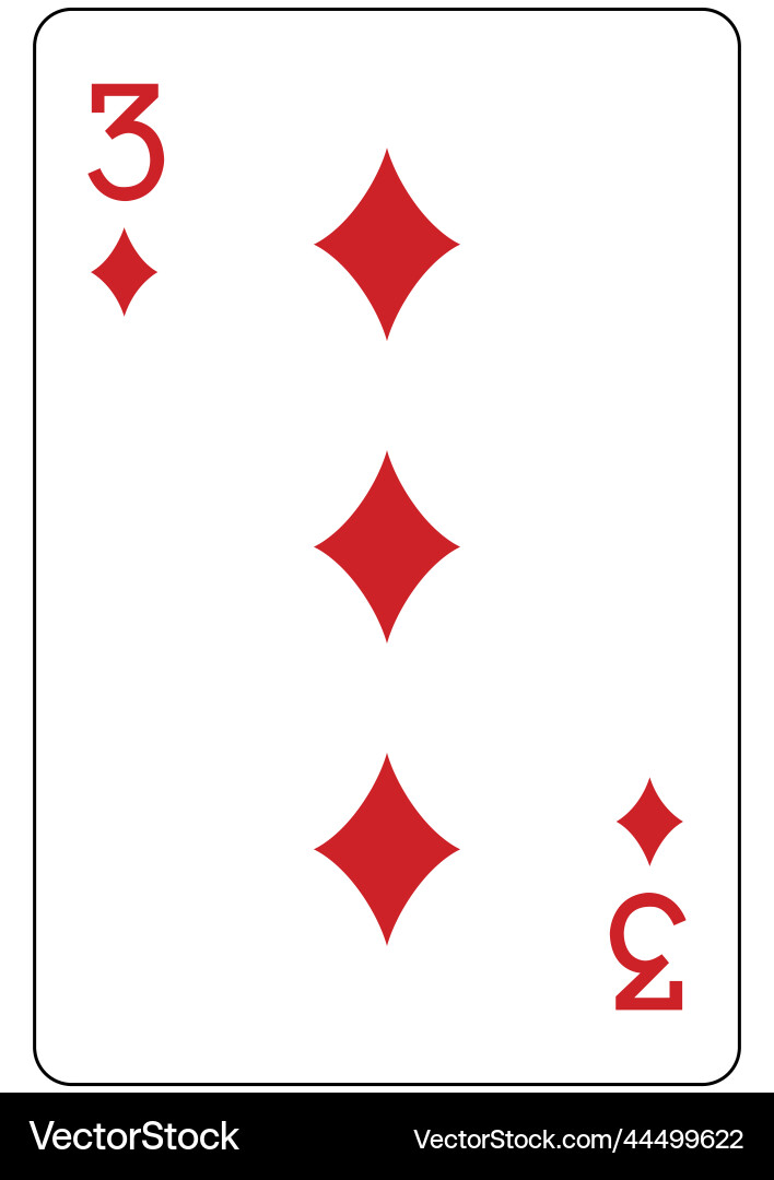 Three of Diamonds Playing Card Royalty Free Vector Image