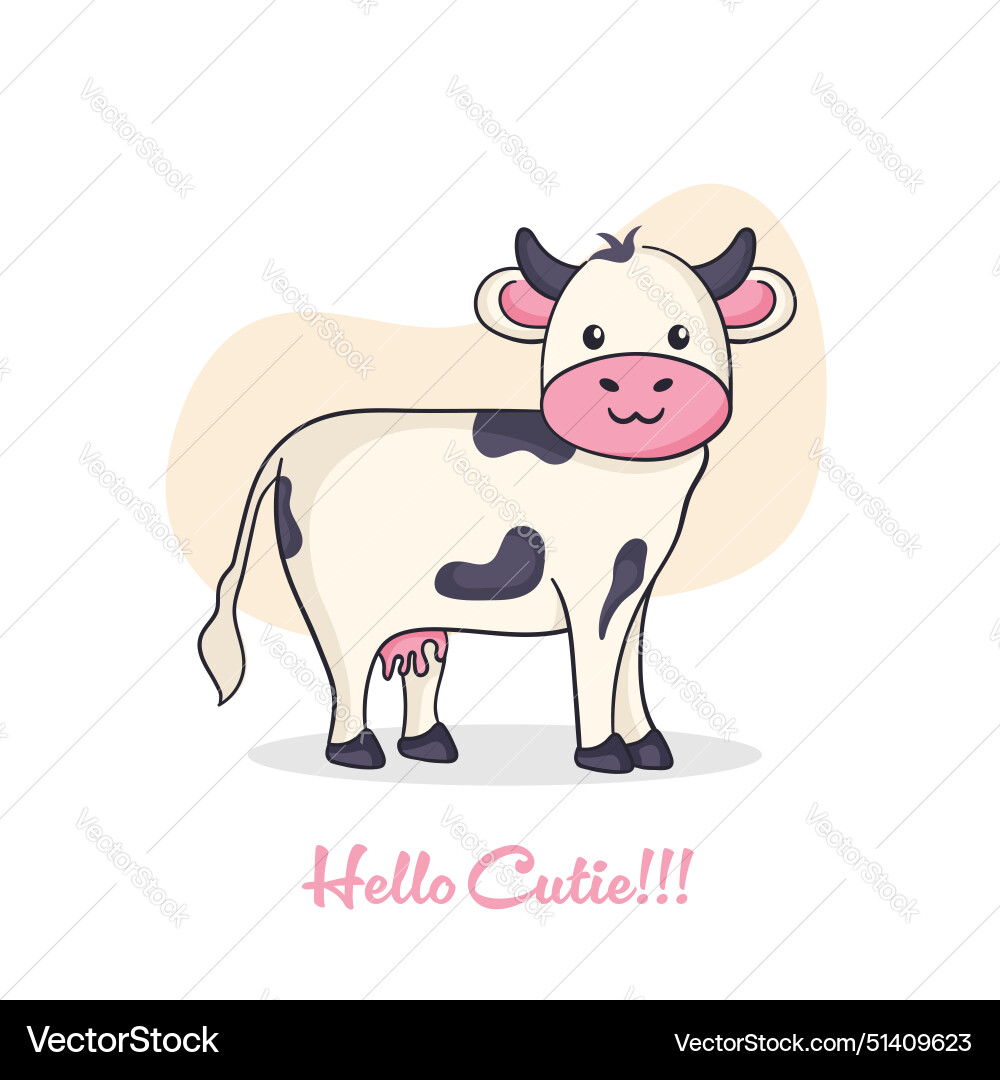 Cartoon style cow with hello cutie written Vector Image