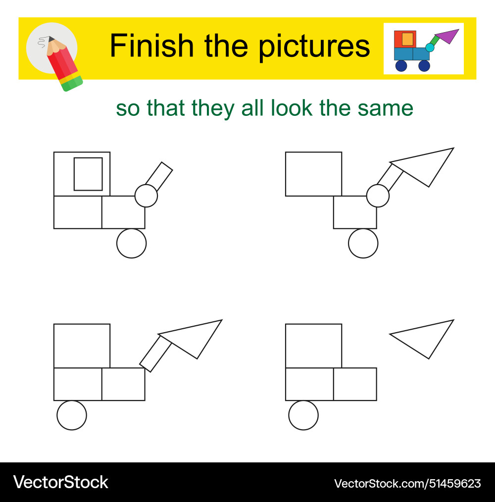 Finish the pictures so that they all look same Vector Image