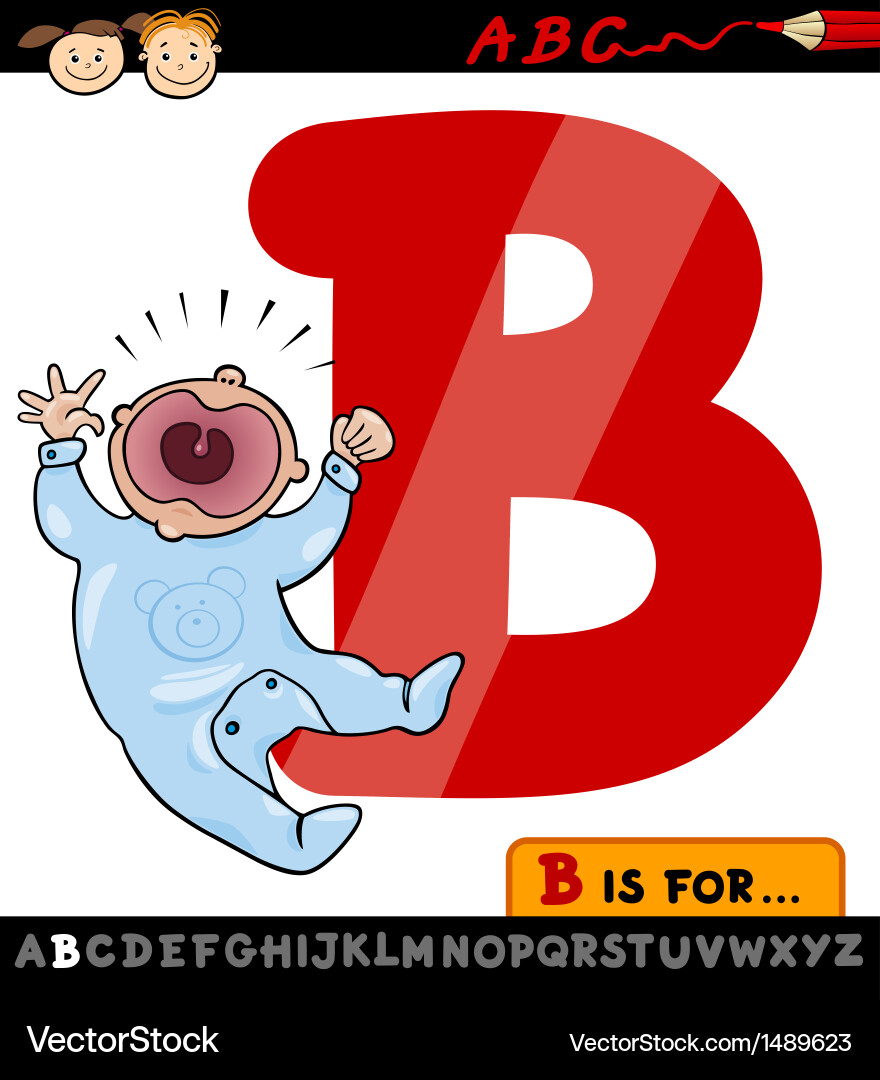 Letter b with baby cartoon Royalty Free Vector Image