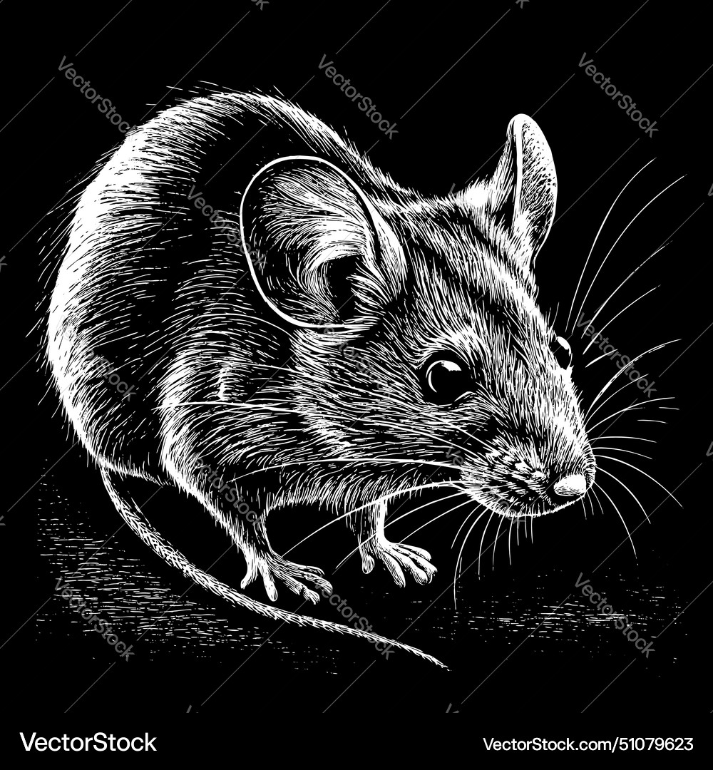 Realistic cute mouse in engraving Royalty Free Vector Image