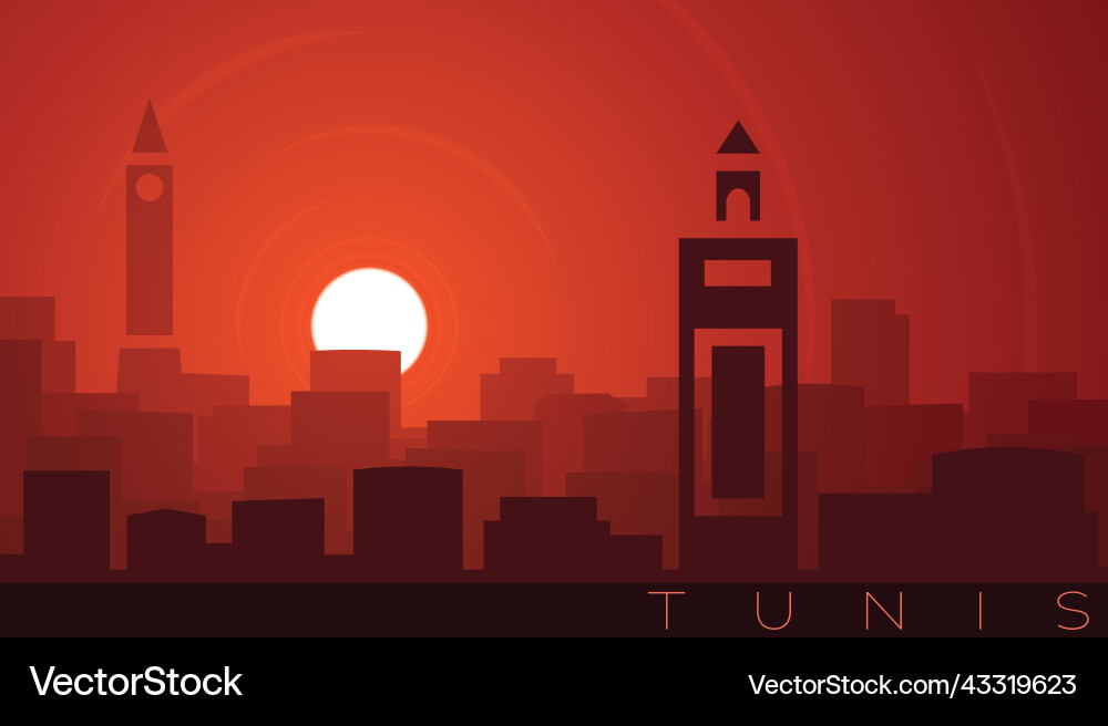 Tunis low sun skyline scene Royalty Free Vector Image