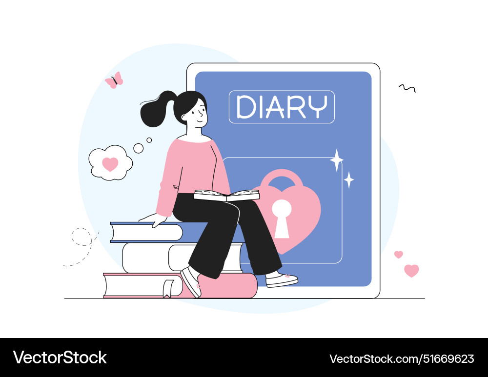 Woman with diary young girl notepad Royalty Free Vector