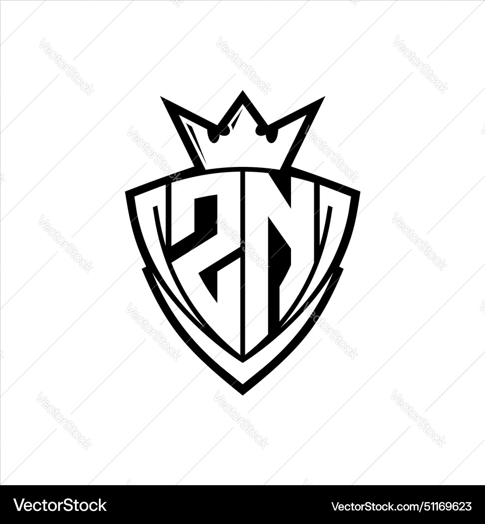 Zn letter logo with sharp triangle shield shape Vector Image