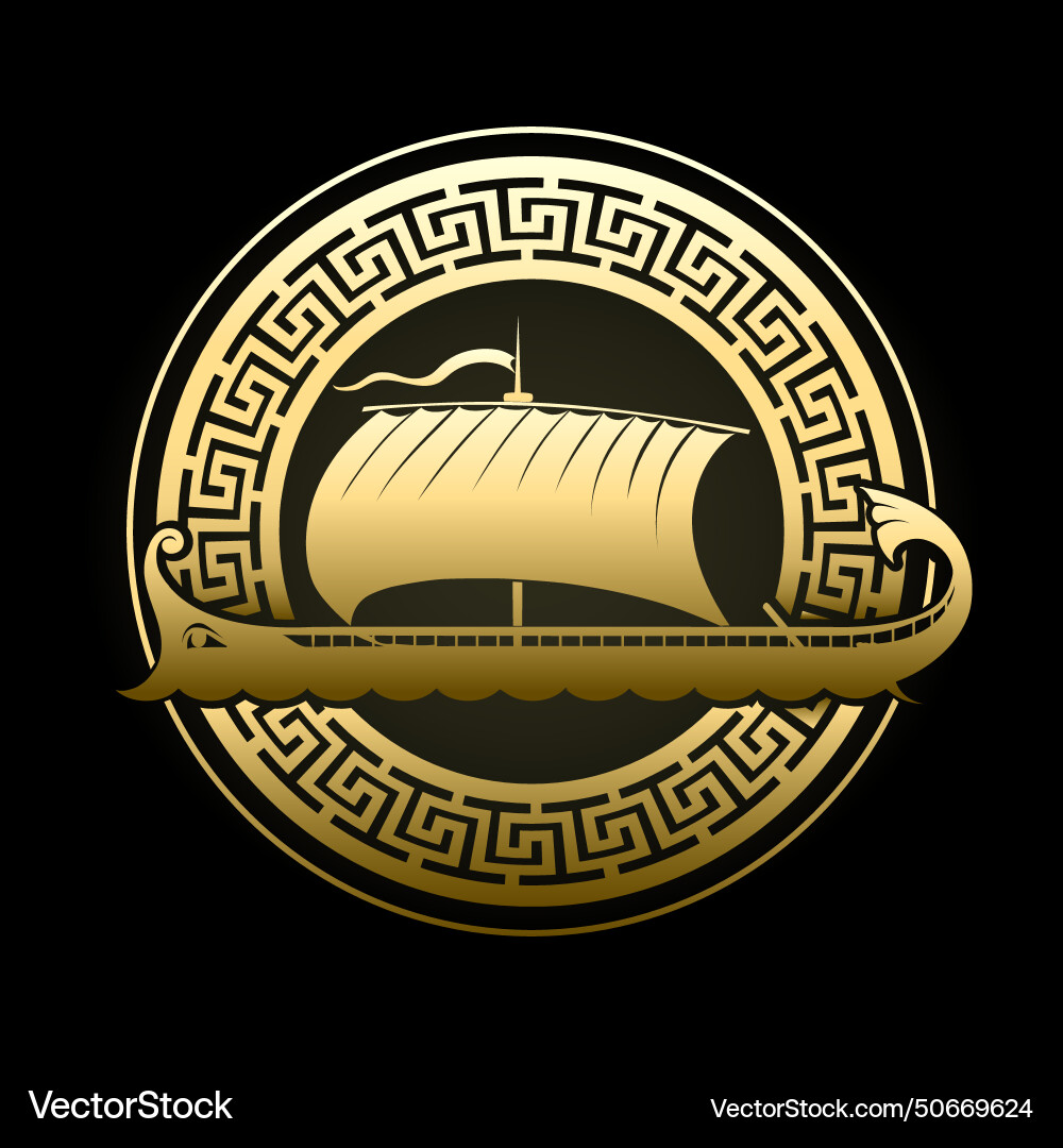 Ancient greek galley in meandre circle isolated Vector Image