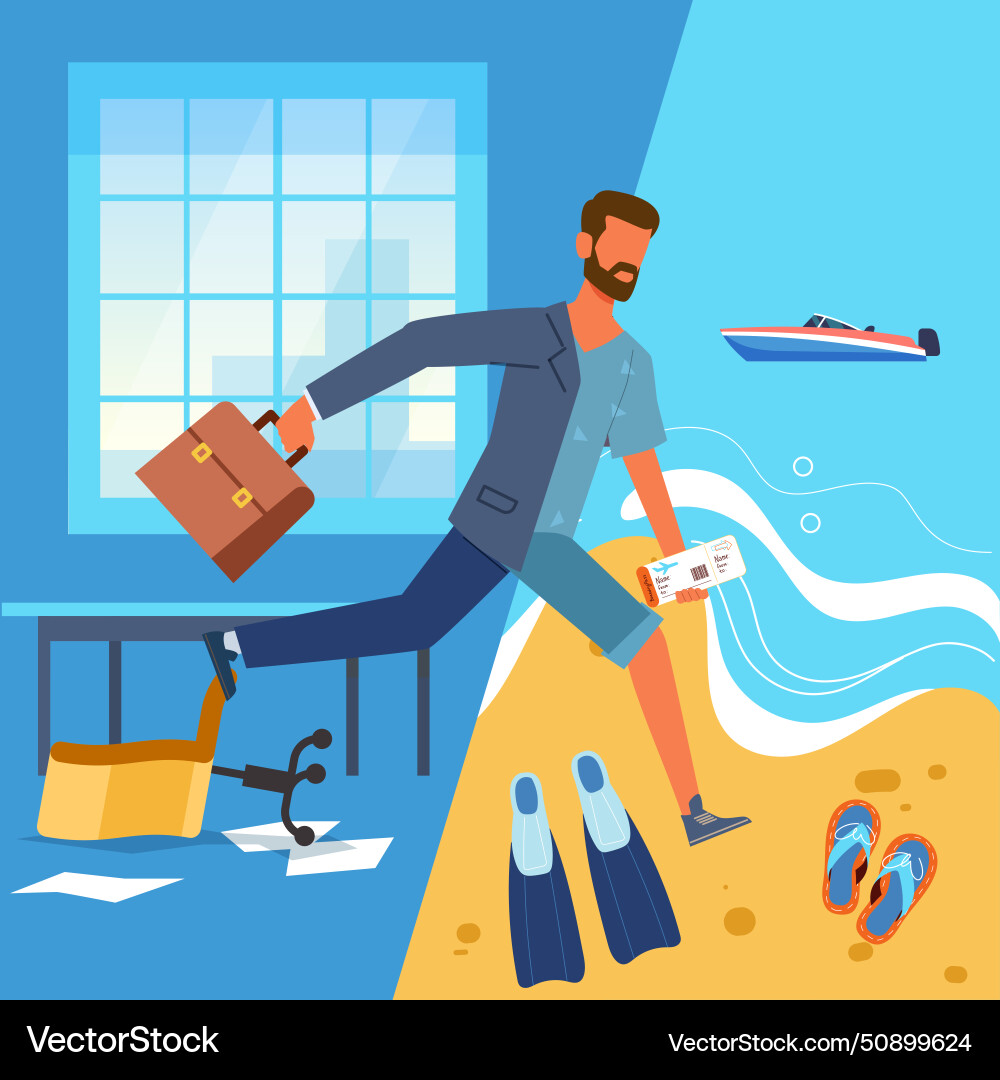 Happy transition from work to vacation Royalty Free Vector