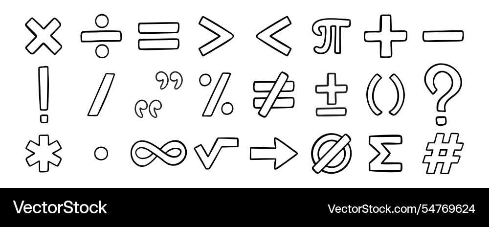 Math symbols doodle hand drawn icon set outline Vector Image