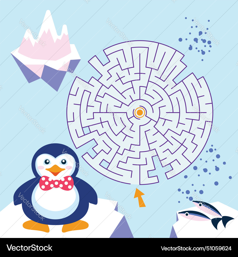 Maze game labyrinth penguin Royalty Free Vector Image