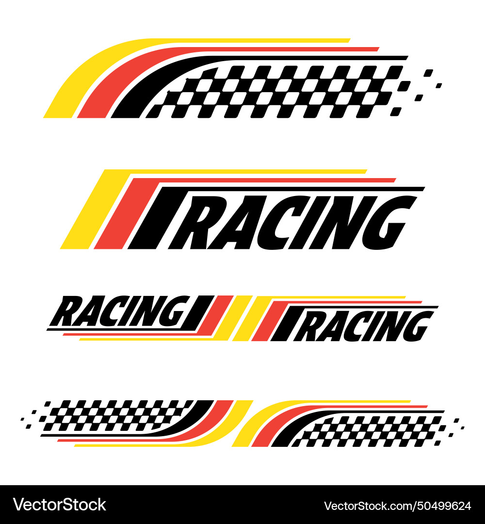 Racing Checkered Labels - Red, Black, Yellow Vector Image