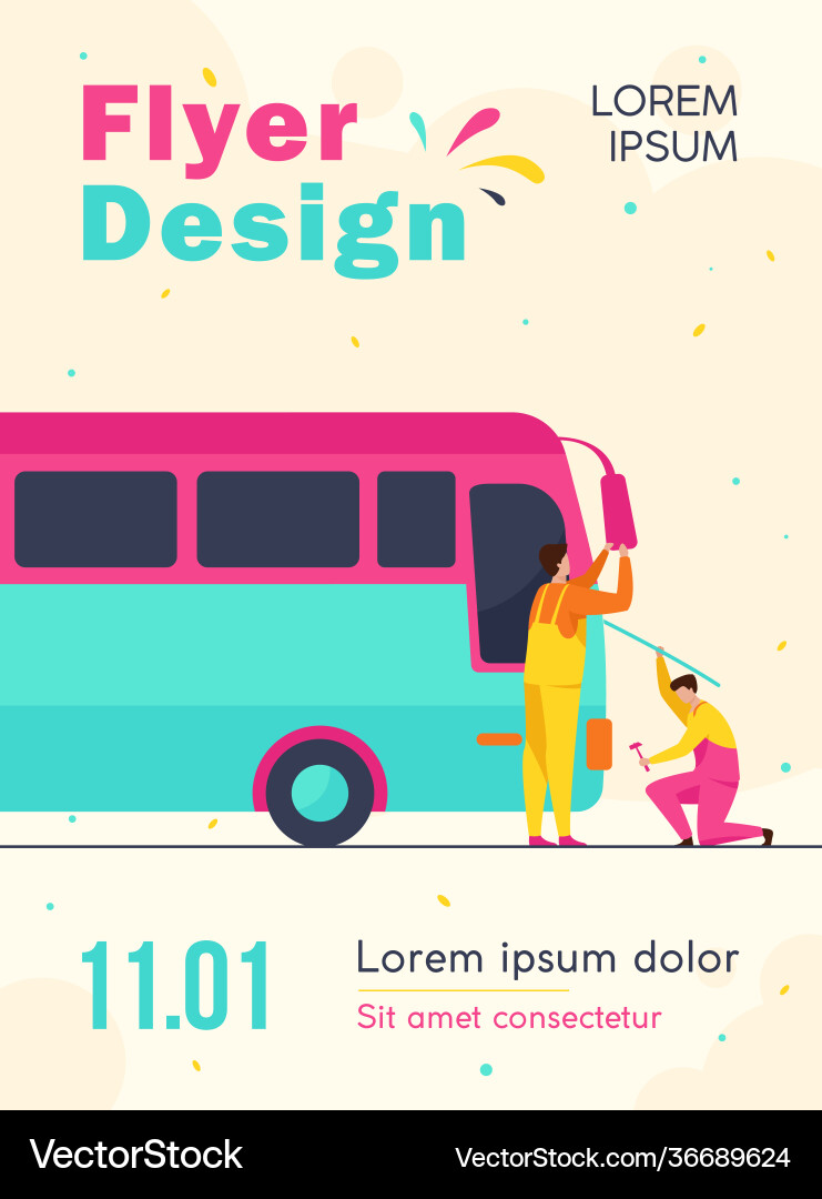 Repairmen servicing and repairing bus Royalty Free Vector