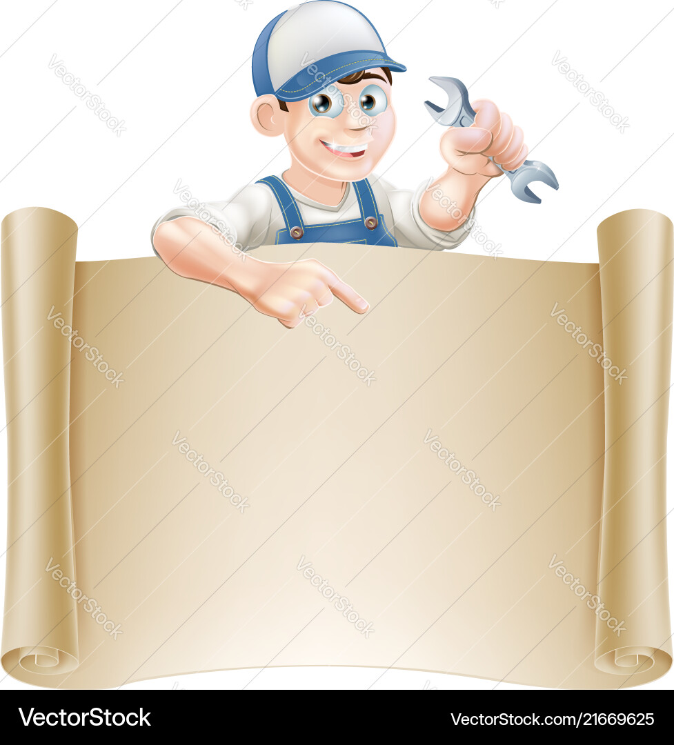 Cartoon mechanic and scroll Royalty Free Vector Image