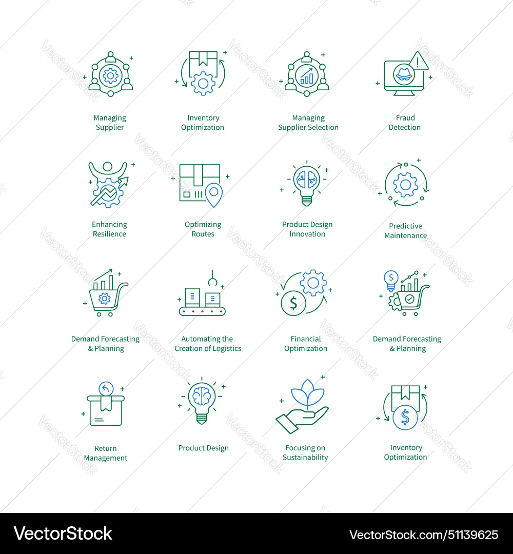 Generative ai supply chain icon design set Vector Image
