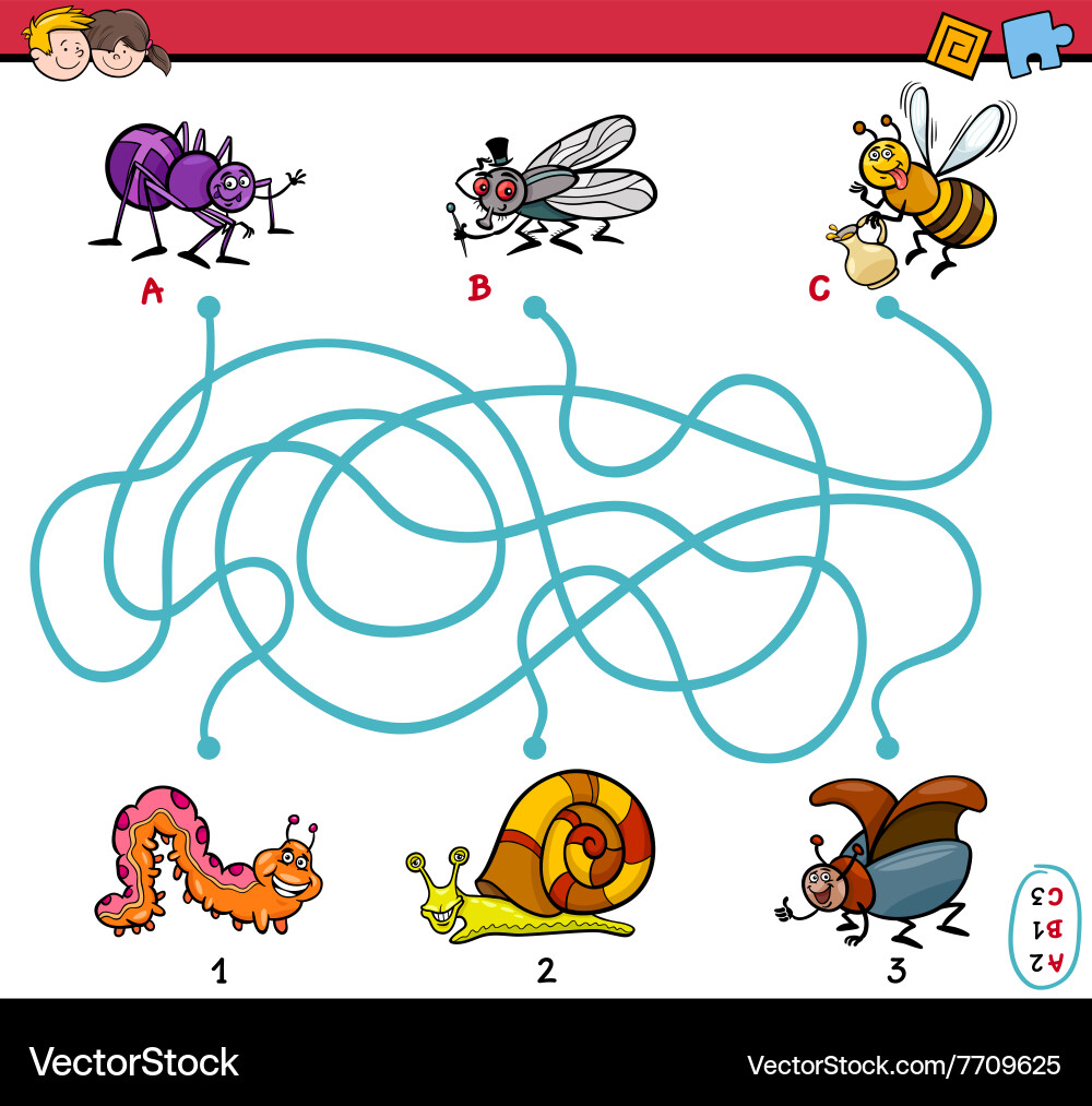 Insect Maze Puzzle for Kids Royalty Free Vector Image