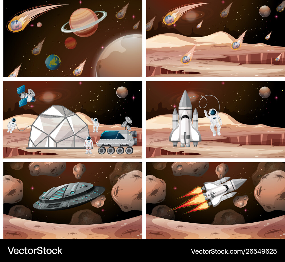 Mars space scene set Royalty Free Vector Image